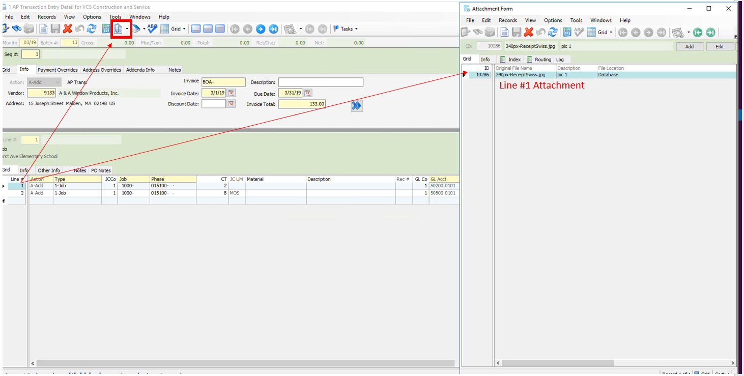 Vista AP Invoice Line Item Attachments